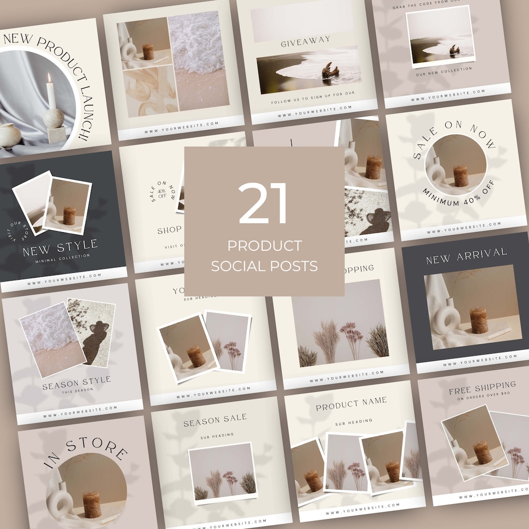 Product Social Media Posts | INSTANT DOWNLOAD | 20 Post Bundle, Neutral ...