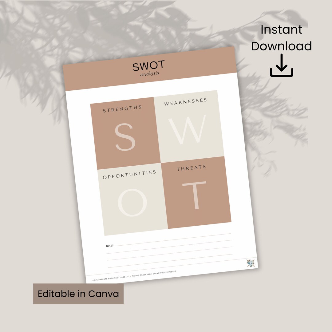 SWOT Worksheet Template INSTANT DOWNLOAD Swot Analysis Template ...