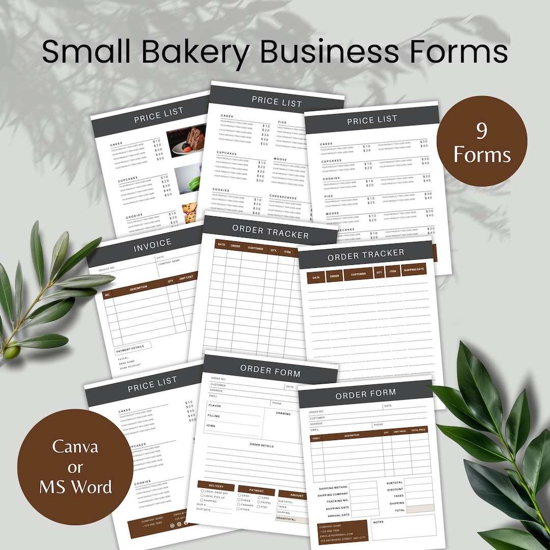 Small Bakery Business Forms | INSTANT DOWNLOAD | Home Bakery, Bake Shop ...