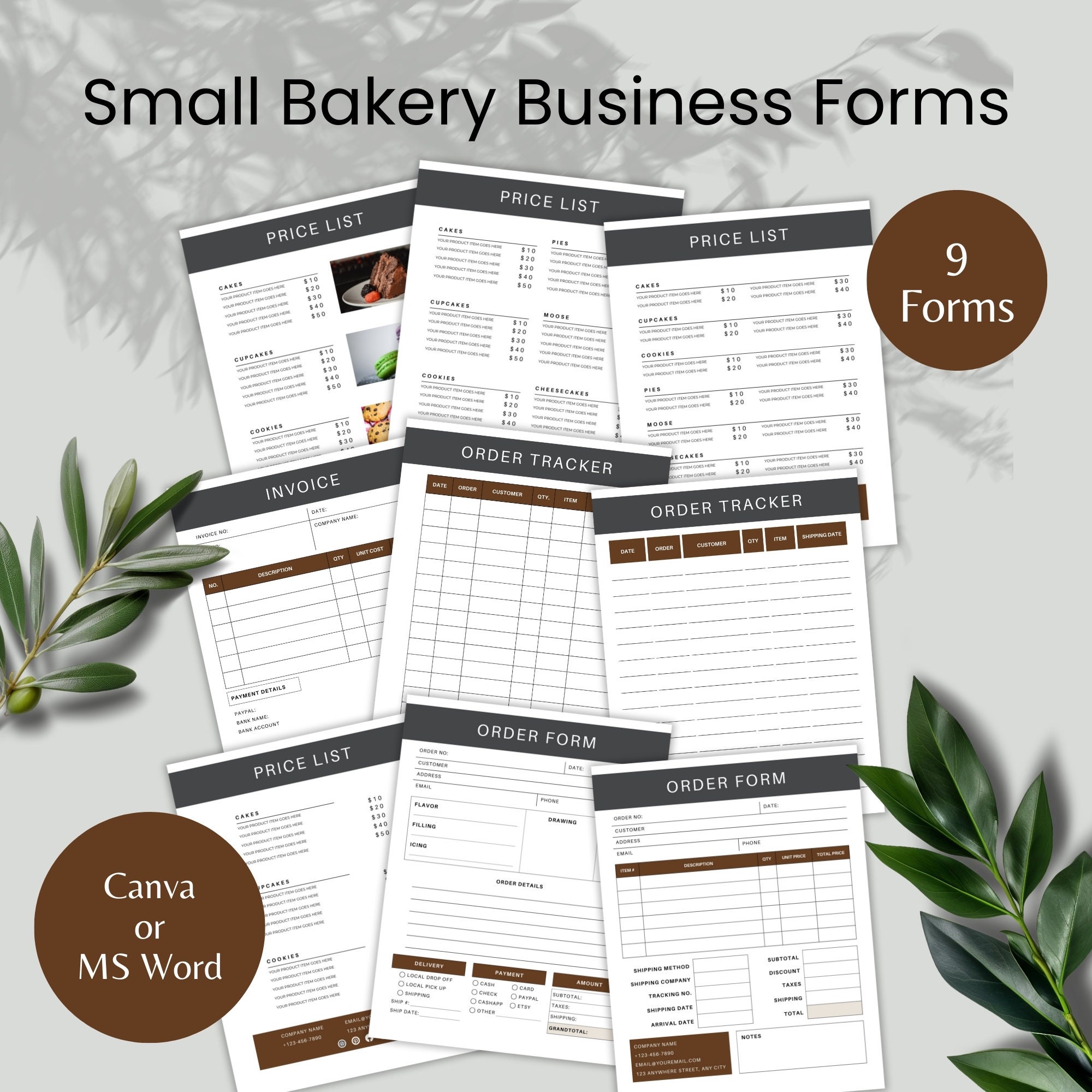 Small Bakery Business Forms | INSTANT DOWNLOAD | Home Bakery, Bake Shop ...