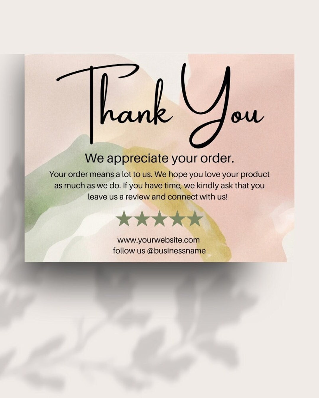 Business Thank You Card INSTANT DOWNLOAD 1-sided Thank You - Etsy