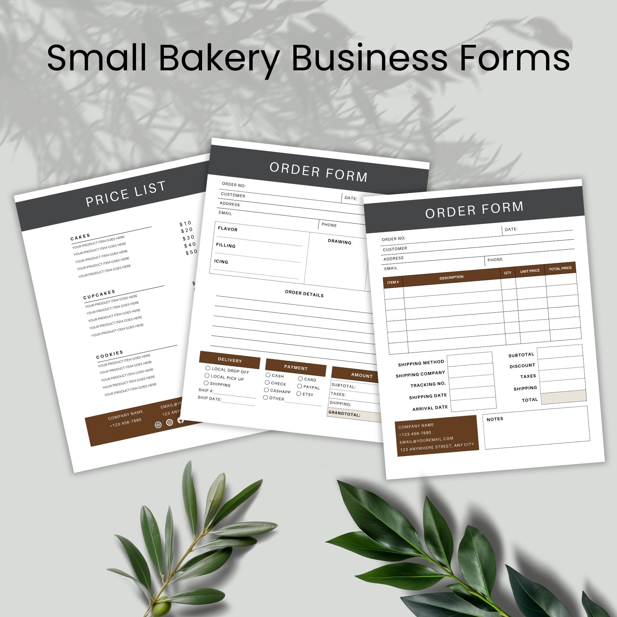 Small Bakery Business Forms | INSTANT DOWNLOAD | Home Bakery, Bake Shop ...