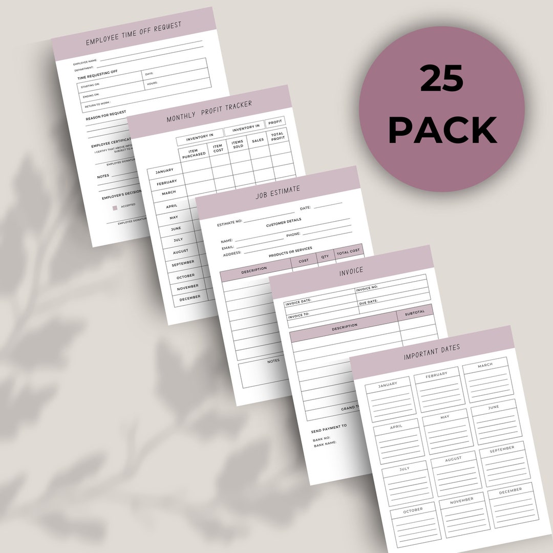 Business Forms 25 Pack 1 INSTANT DOWNLOAD Admin Office Forms, Digital ...