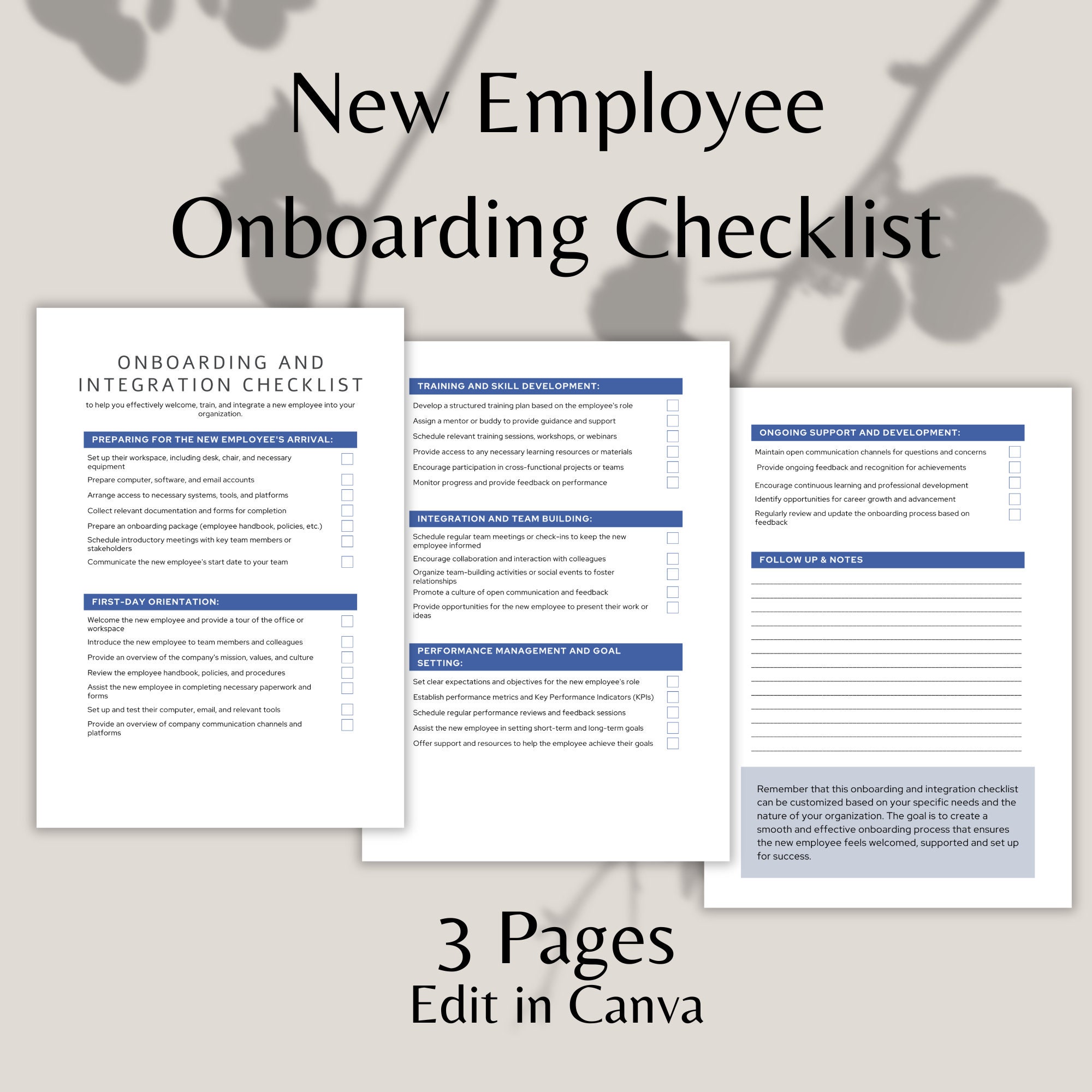 New Employee Checklist Template | INSTANT DOWNLOAD | New Employee Form ...