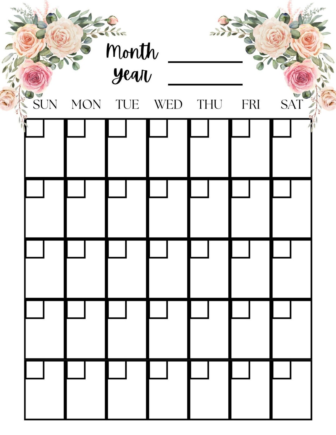 INSTANT DOWNLOAD Floral Calendar PRINTABLE Floral Calendar - Etsy