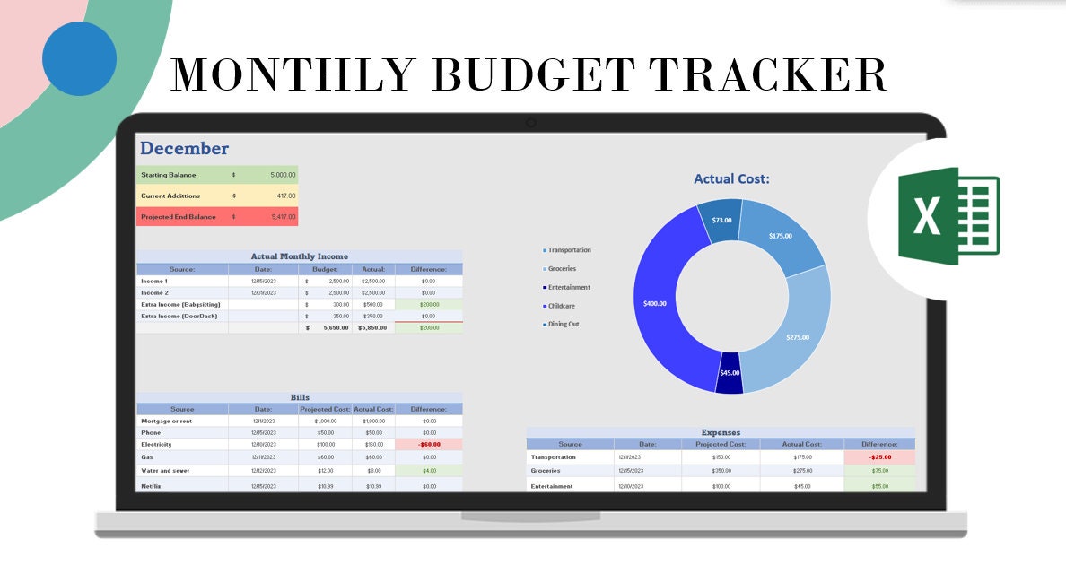 Monthly Budget - Excel - Template - Instant Download - Etsy