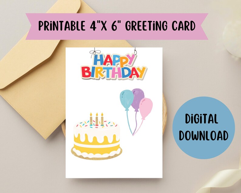 Happy Birthday Printable Card, Digital Download, Birthday Card ...