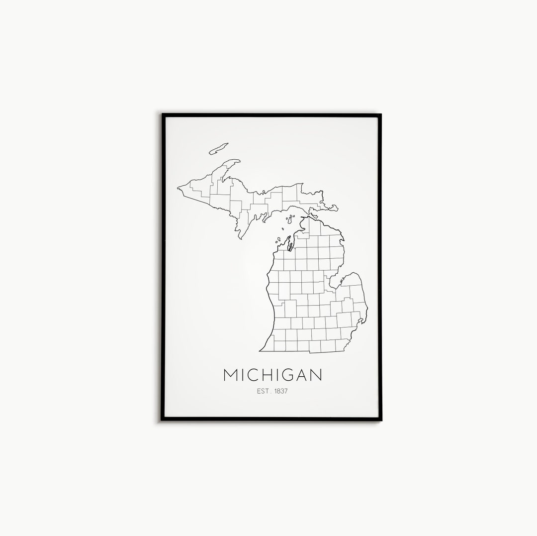 Michigan Map | Minimalist | World Map | Wall Decor | Travel Decor ...