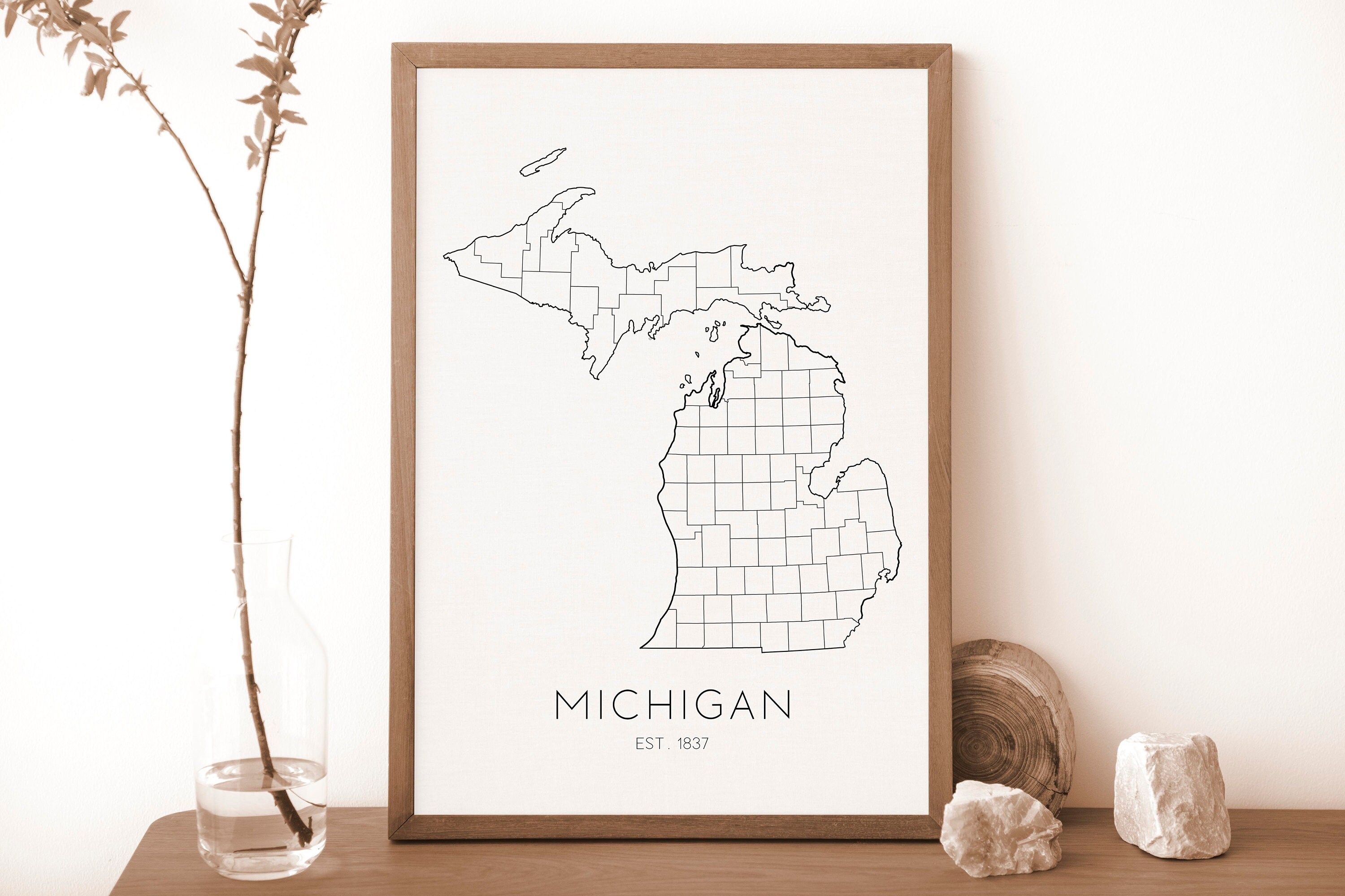 Michigan Map | Minimalist | World Map | Wall Decor | Travel Decor ...