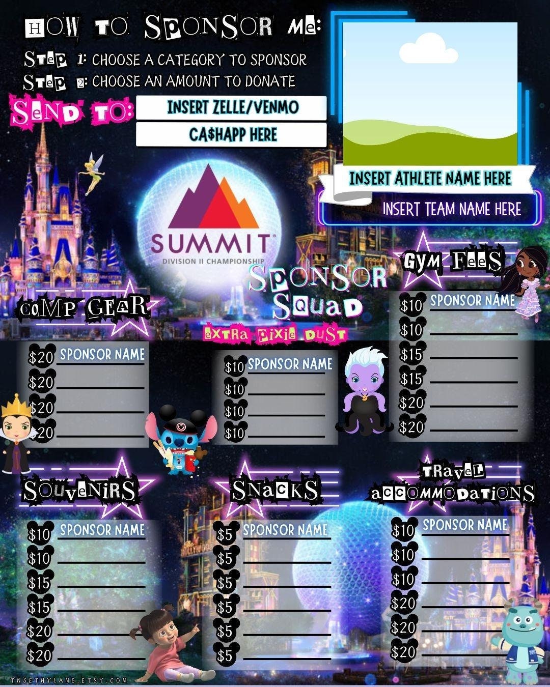 D2 SUMMIT CHEER W/ 2 PAGE Sponsor Squad Flyer - Etsy