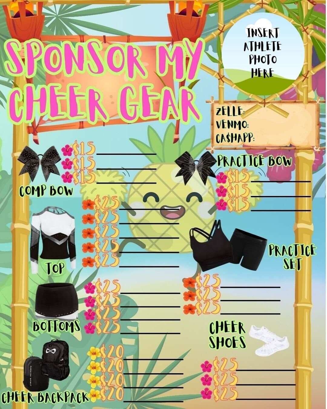 Cheer Sponsorship Pineapple digital Download/canva Template - Etsy