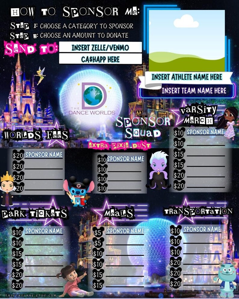 DANCE WORLDS W/ 2 PAGE Sponsor Squad Flyer - Etsy