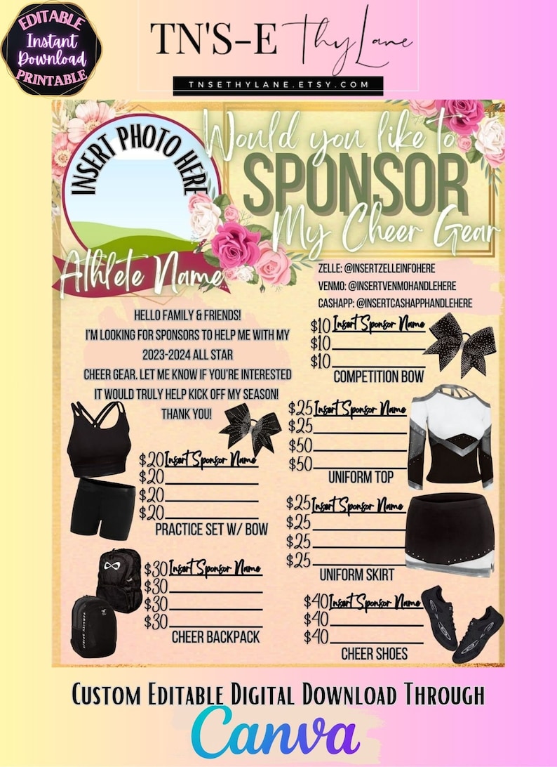 CHEER GEAR Sponsorship (digital Download/canva Template) - Etsy