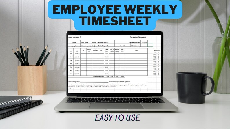 Weekly Excel Timesheet Template | Automated Calculations | Customizable ...