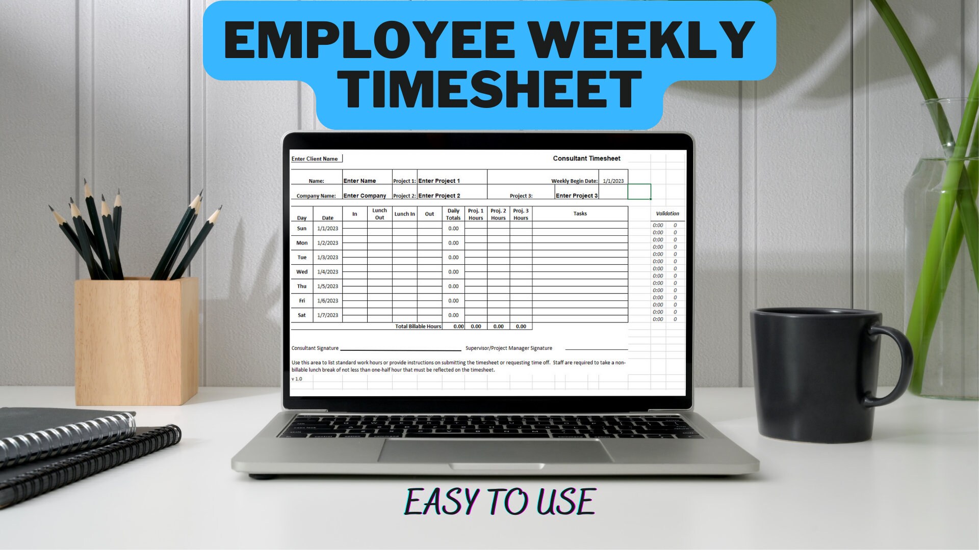 Weekly Excel Timesheet Template | Automated Calculations | Customizable ...
