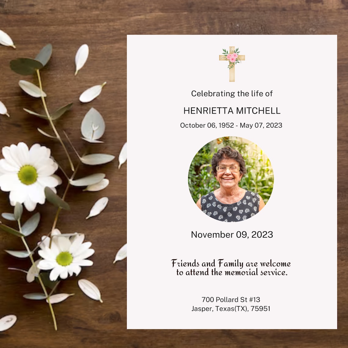 Elegant Funeral Invitation Template Printable Memorial Invite Editable ...
