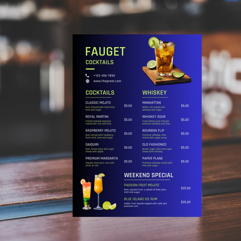 Printable Restaurant Menu Template Editable Design For Cafe Bistro Or Bar Customizable Menu 