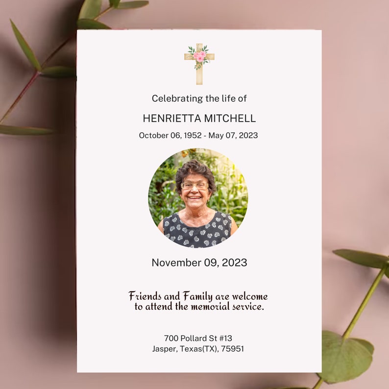 Elegant Funeral Invitation Template Printable Memorial Invite Editable ...