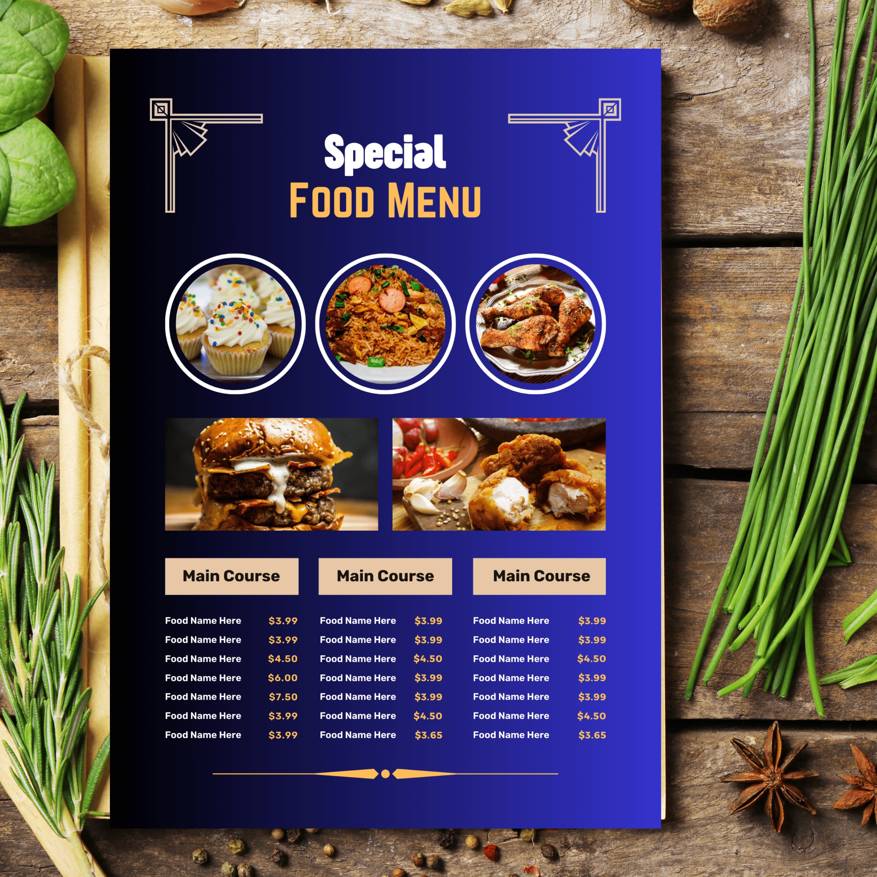 Printable Restaurant Menu Template Editable Design for Cafe, Bistro or ...