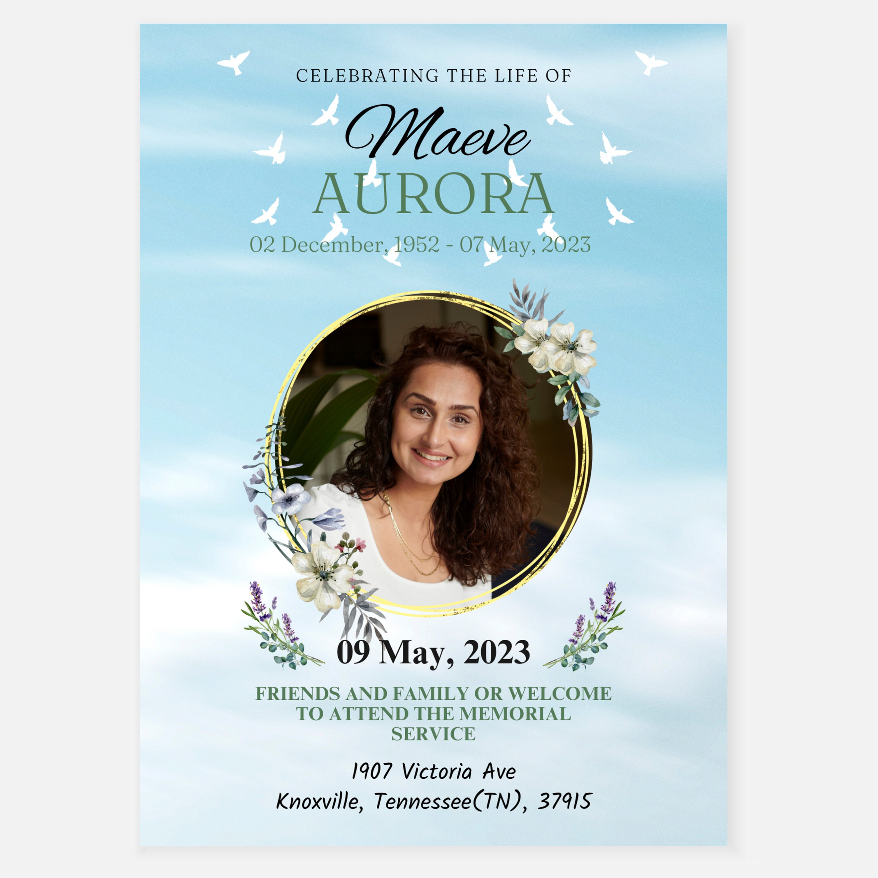 Sympathy Funeral Invitation Template Elegant Remembrance Design ...