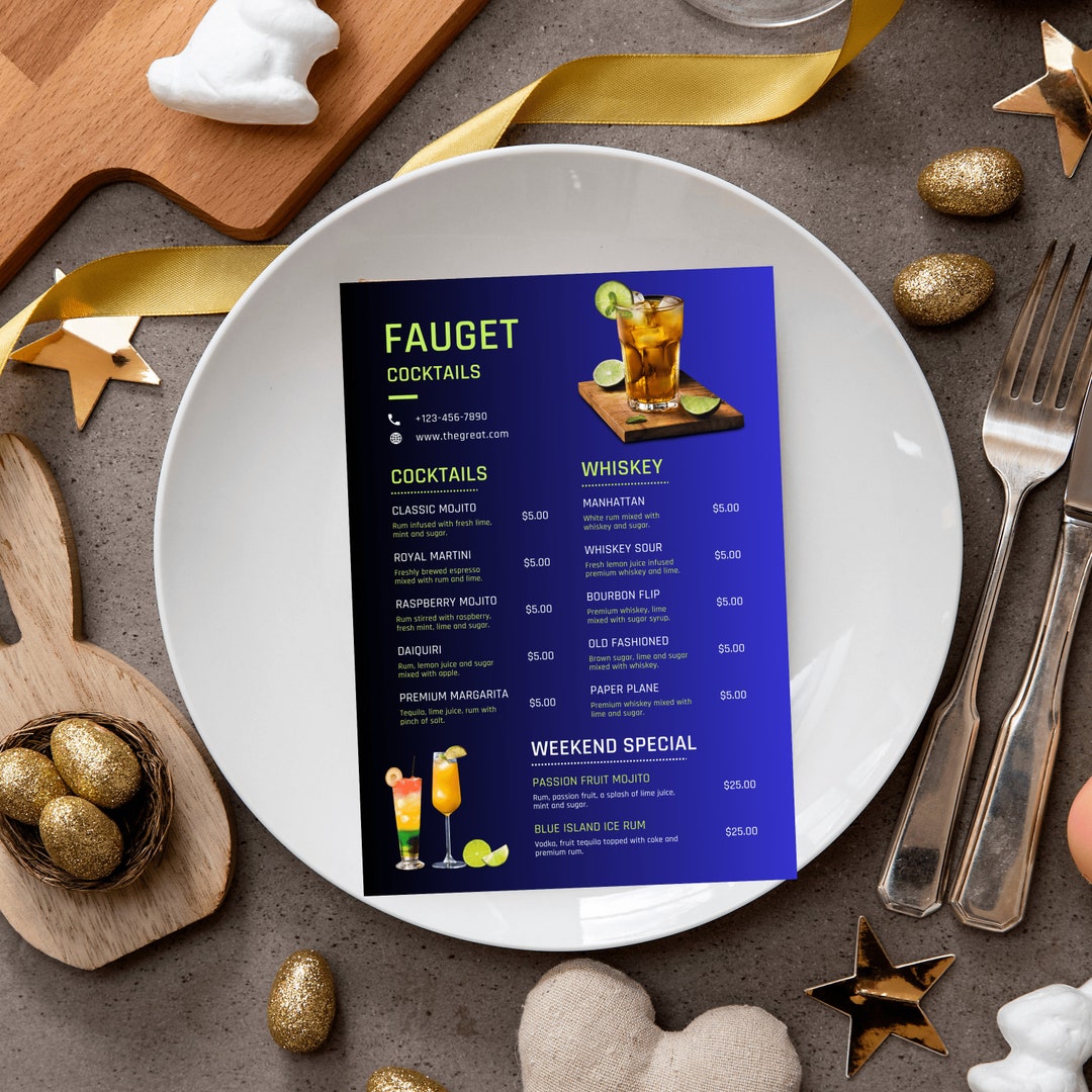 Printable Restaurant Menu Template Editable Design for Cafe, Bistro or ...