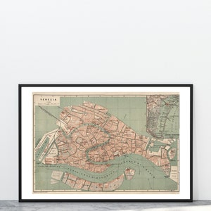 1910 Vintage Map of Venice Fine Art Giclee Print, Antique Cartography ...