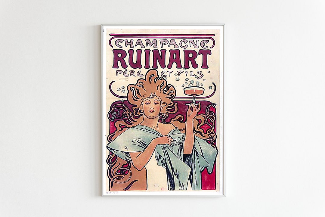 Champagne Ruinart by Alphonse Mucha Vintage Poster Print, Vintage ...