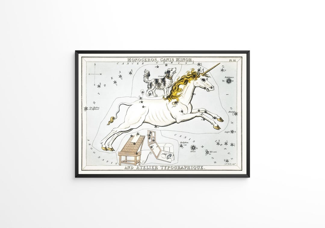 Vintage Astronomical Chart Illustration of the Monoceros, Unicorn Star ...