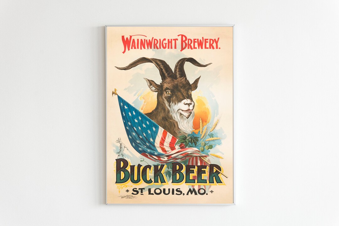 Antique Buck Beer Art Print, Vintage Beer Advertisement, Wainwright ...