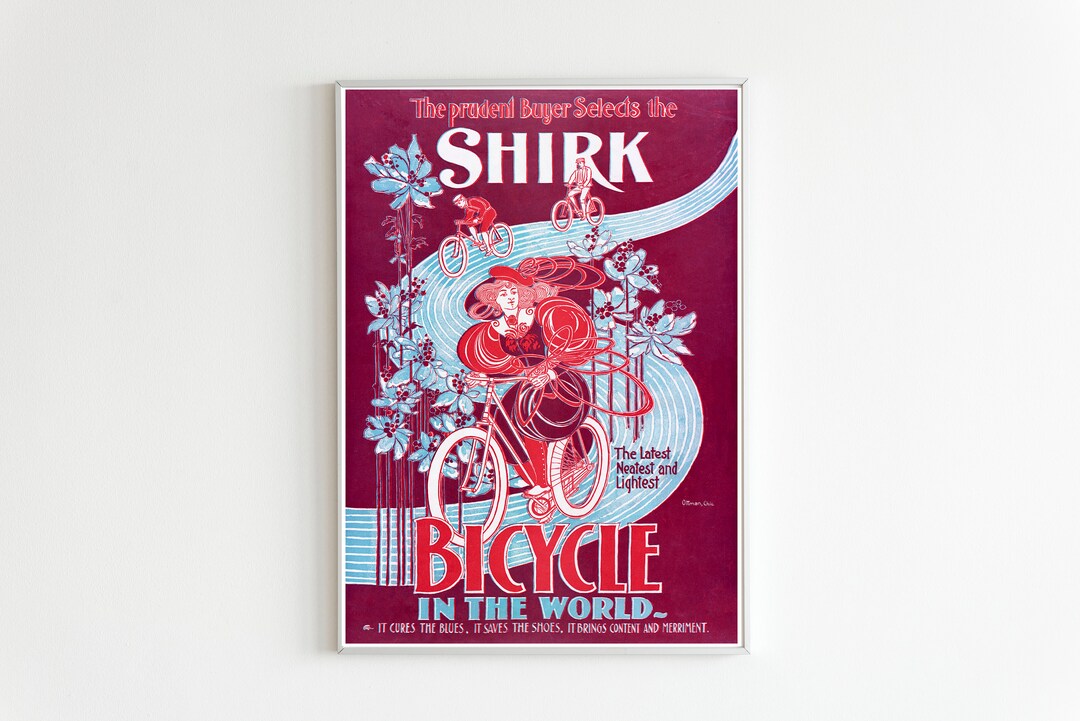 Vintage Shirk Bicycle Advertisement, Art Nouveau Home Decor, Antique ...