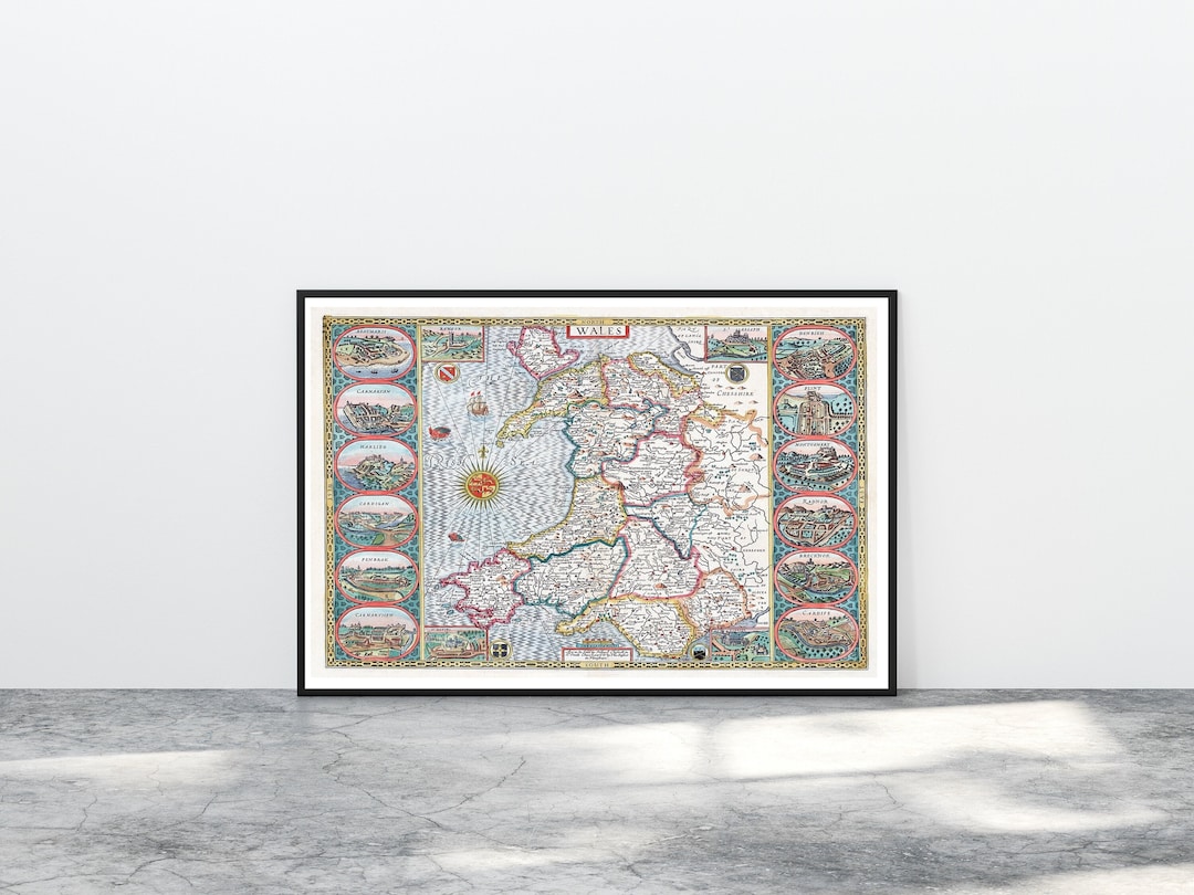 Vintage Map of Wales (1610) by John Speed, Antique Cartography, Wales ...