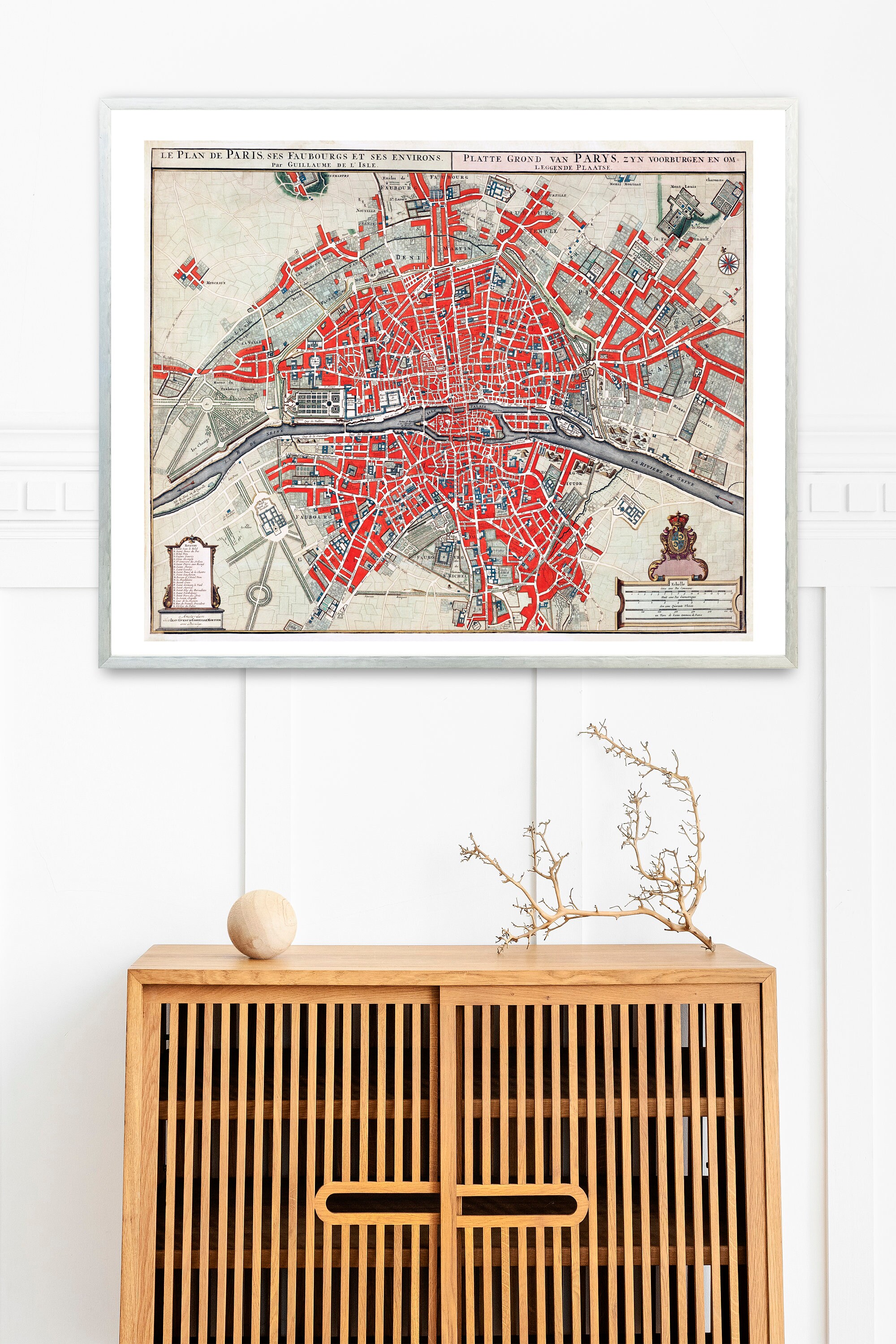 Vintage Map of Paris by Guillaume Delisle, Vintage Cartography, France ...