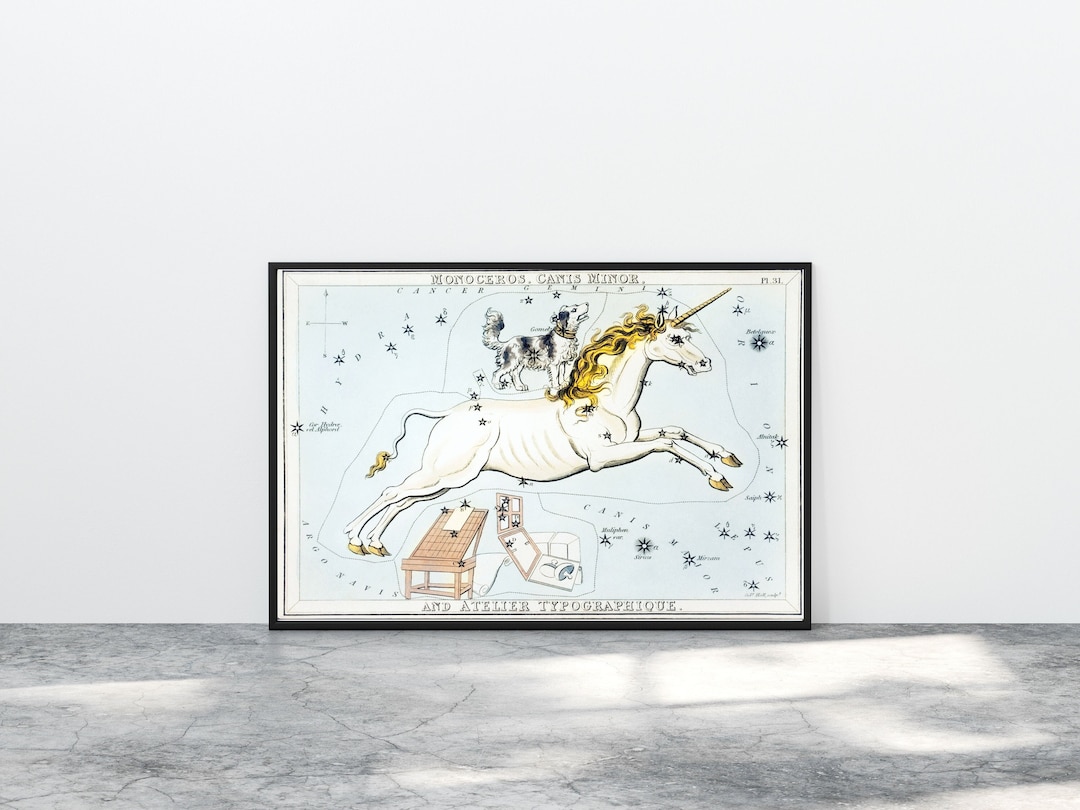 Vintage Astronomical Chart Illustration of the Monoceros, Unicorn Star ...