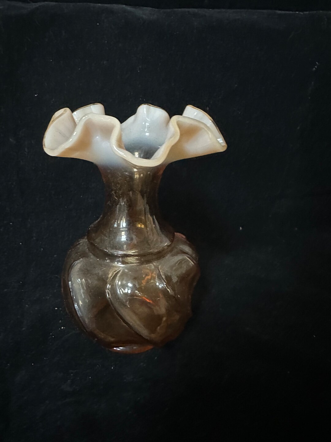 Fenton Cameo Opalescent Wavecrest Amber Swirl Base Ruffled Edge Vase 5 ...