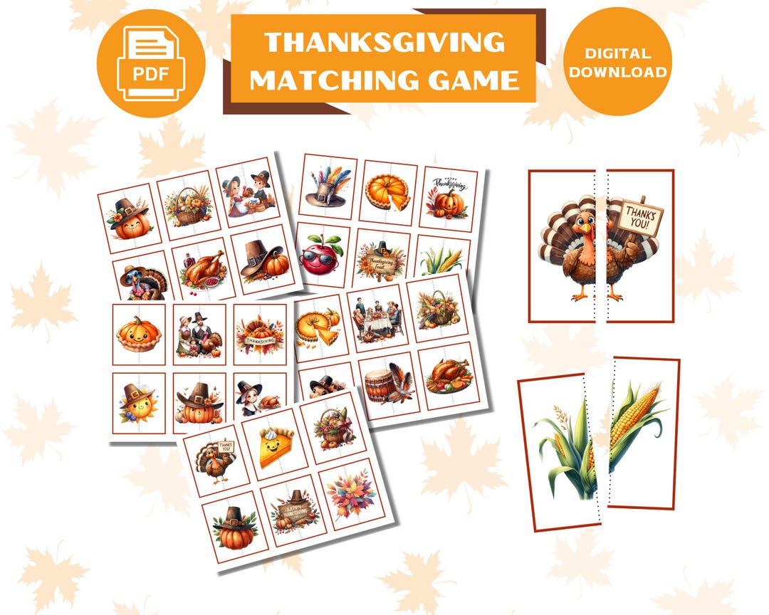 Thanksgiving Matching Game : Kids Activity, Printable Princess (PDF) - Etsy