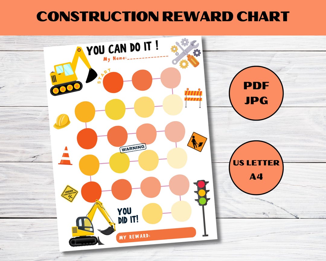 Construction Reward Chart, Printable Reward Chart, Kids Routine Chart ...