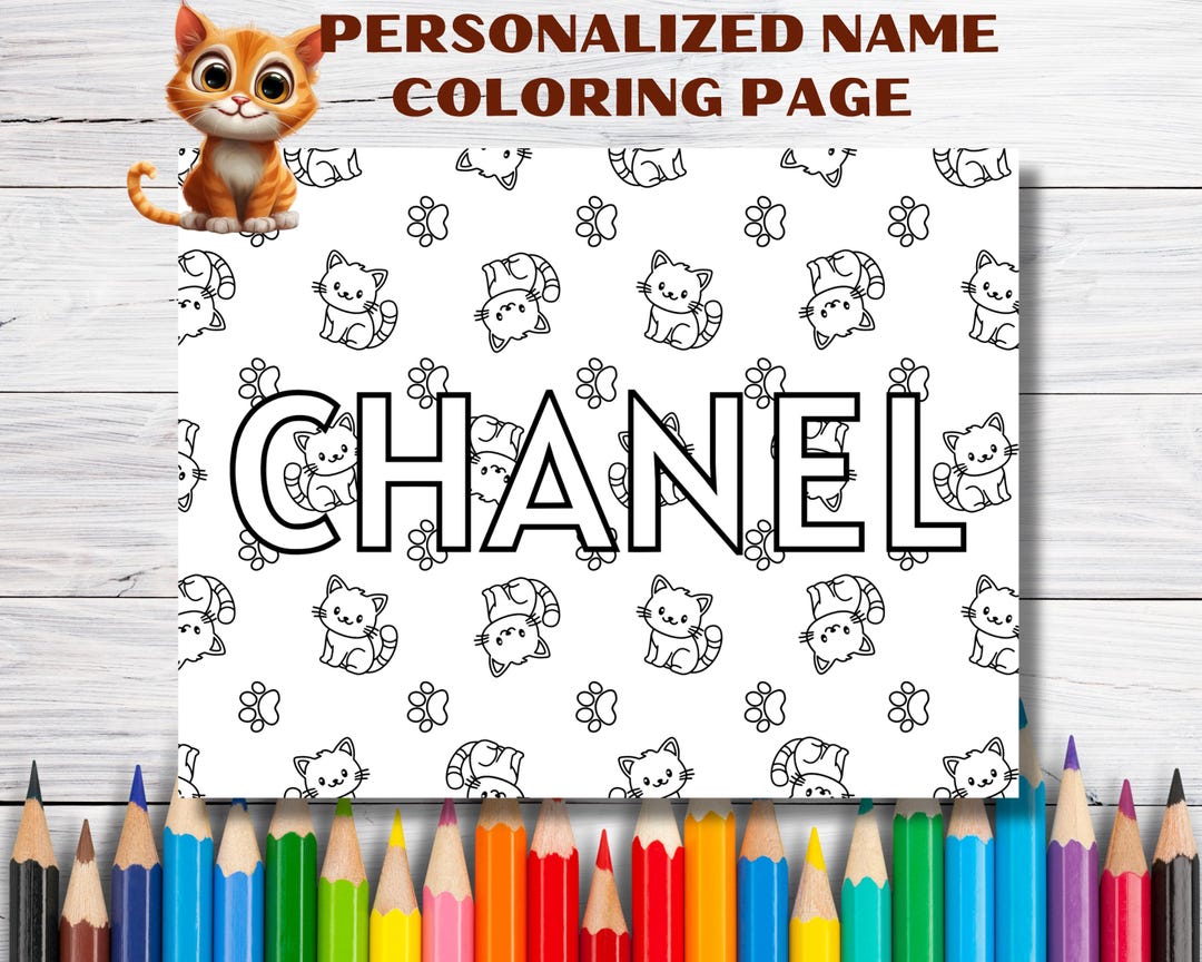 Customizable Name Coloring Page : Cat Theme (PDF) - Etsy Australia