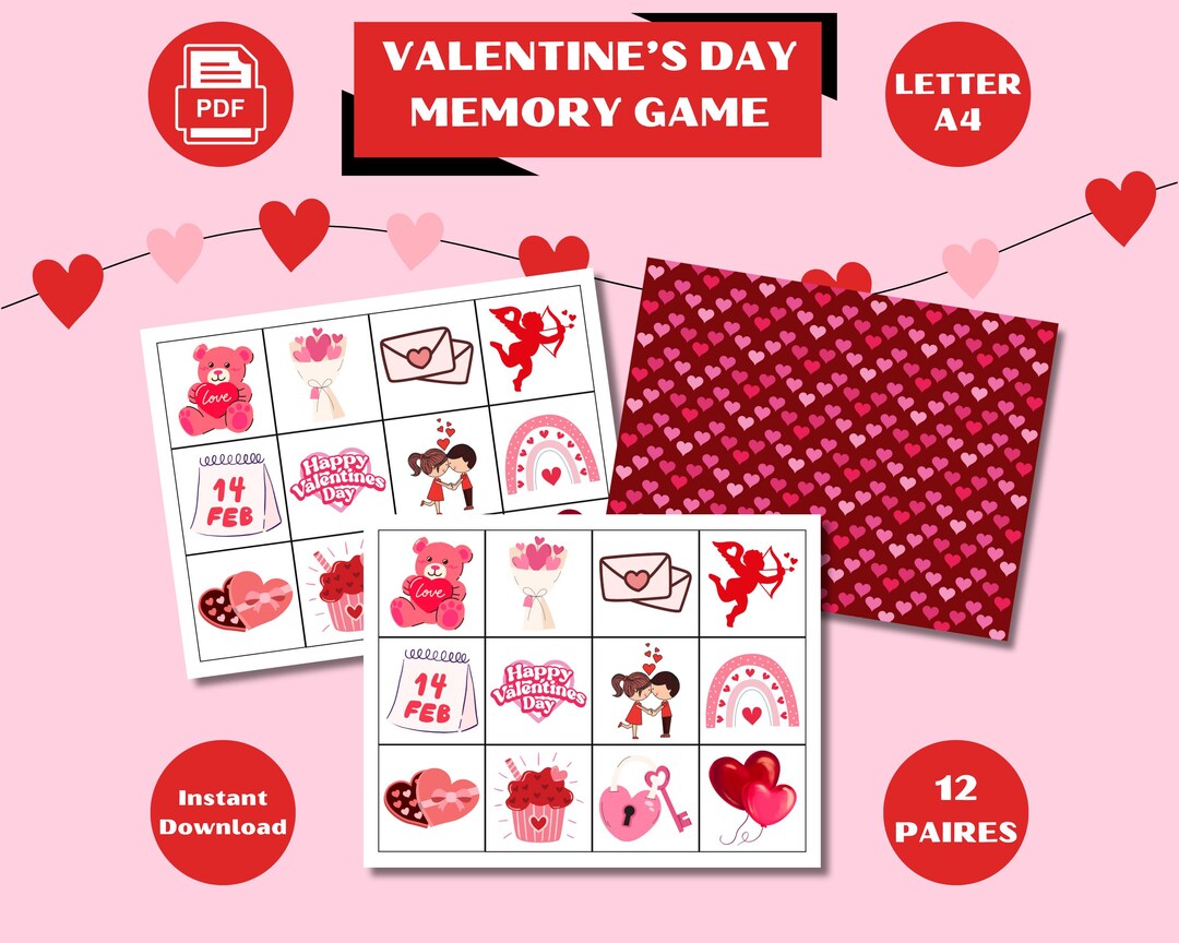 Valentines Day Memory Game for Kids, Valentines Day Matching Activity ...