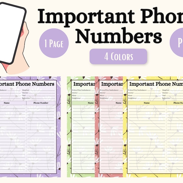 Important Numbers Template - Etsy