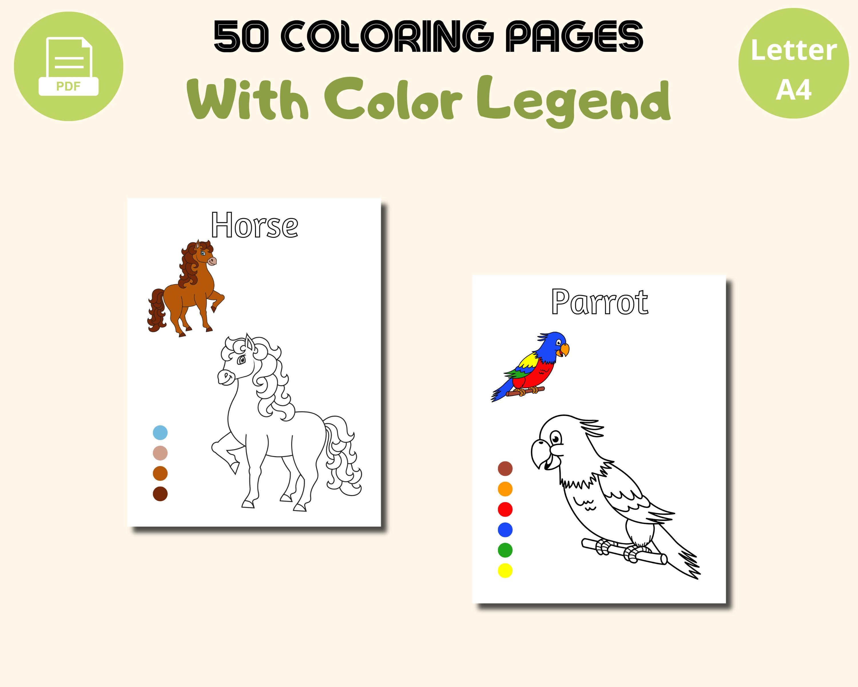 50 Animals Coloring Pages for Kids : Toddler Preschool Activity (PDF ...