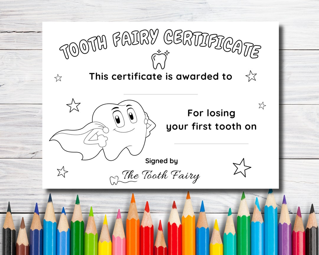 Tooth Fairy Certificate to Color, First Lost Tooth Certificate to Color ...