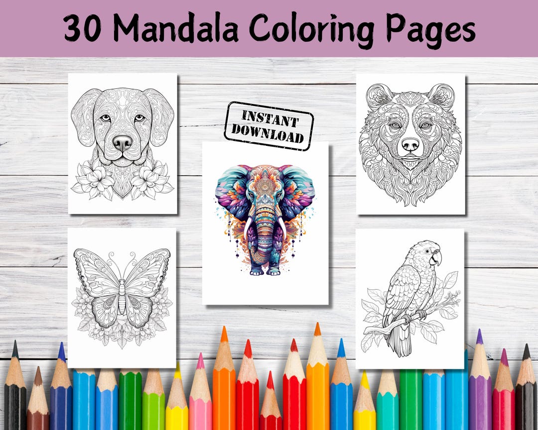 30 Mandala Animal Coloring Pages : Stress Relief for Adults (PDF) - Etsy