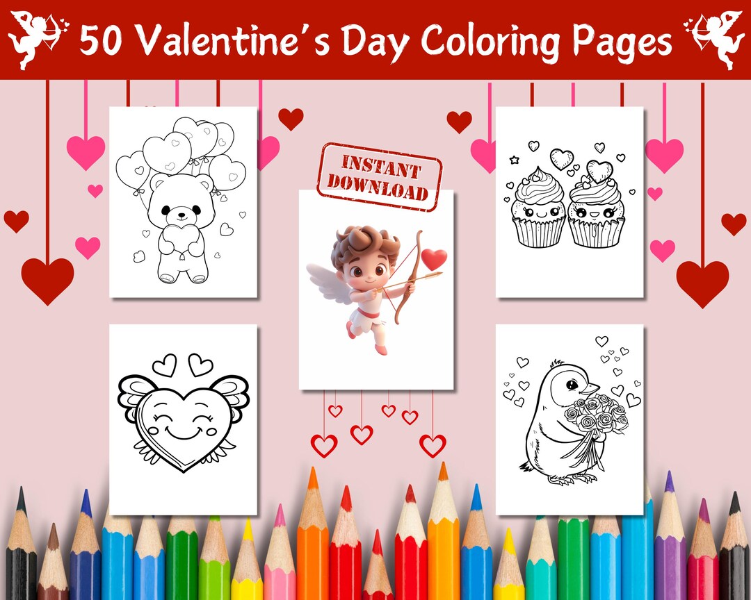 50 Valentine's Day Coloring Pages, Valentines Day Party Activity ...