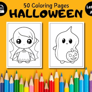 50 Halloween Coloring Pages : Kids Activity Book (PDF) - Etsy