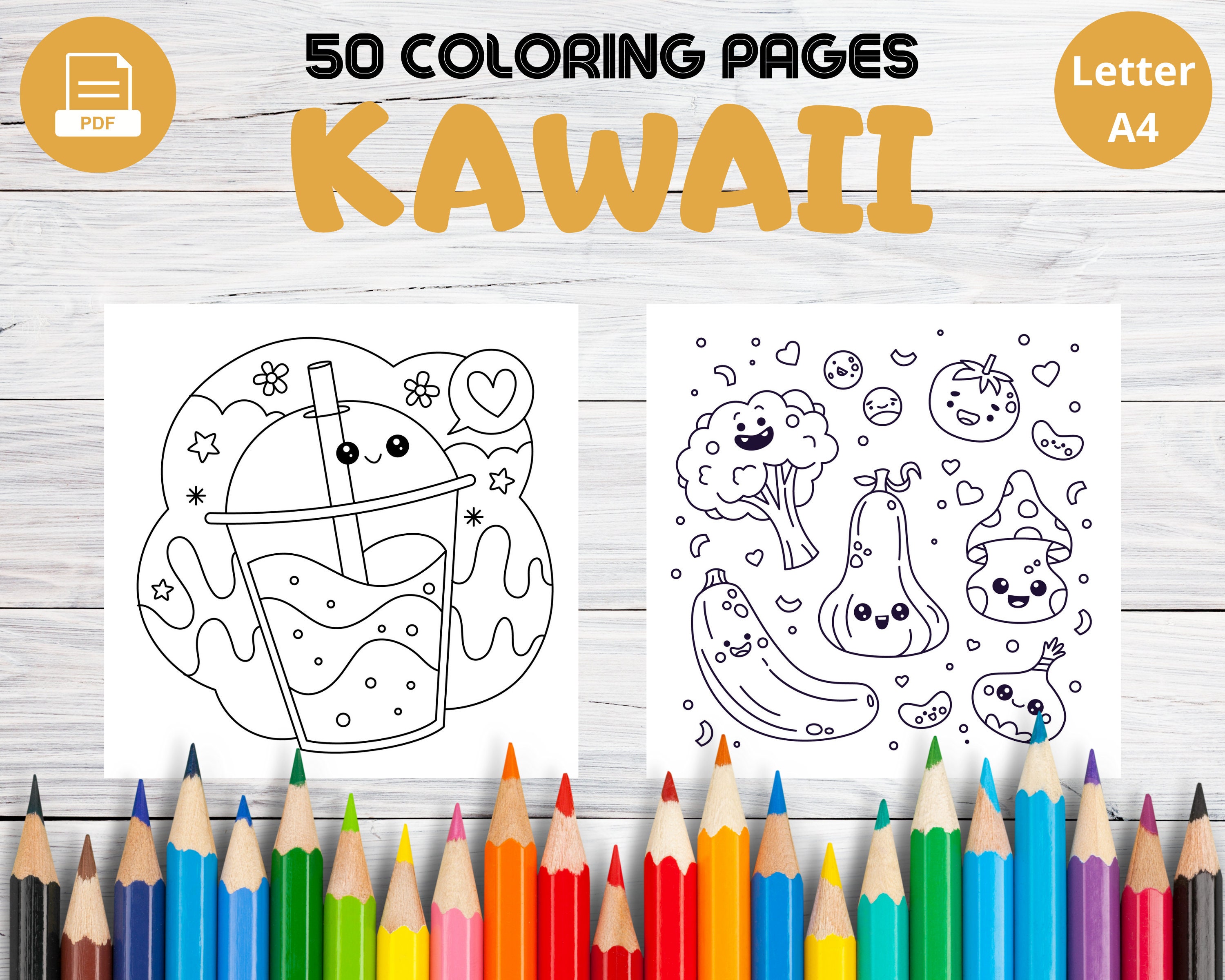 50 Kawaii Coloring Pages, Cute Coloring Pages, Coloring for Kids ...