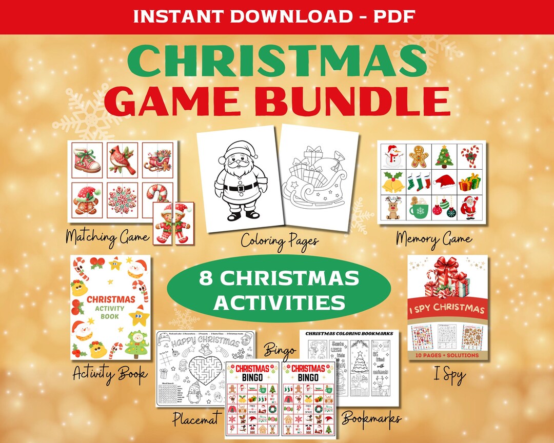 Printable Christmas Game Bundle : Coloring Pages, Bingo, I Spy (PDF) - Etsy