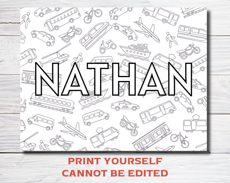 Custom Name Coloring Page, Construction Vehicles (digital Download) - Etsy