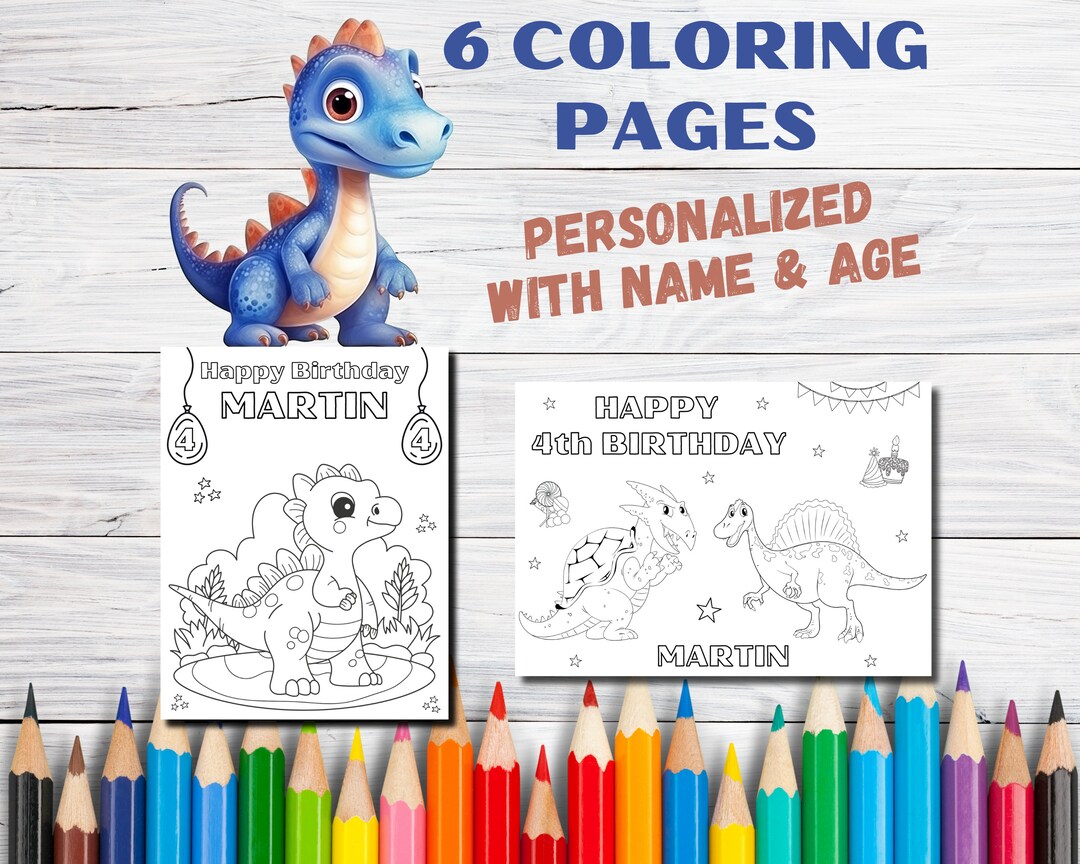 6 Customizable Birthday Coloring Page, Birthday Coloring, Dinosaur ...