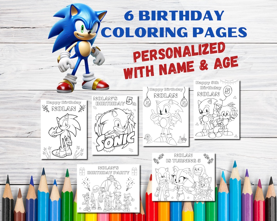 Personalized Sonic Birthday Coloring Pages for Kids (PDF) - Etsy