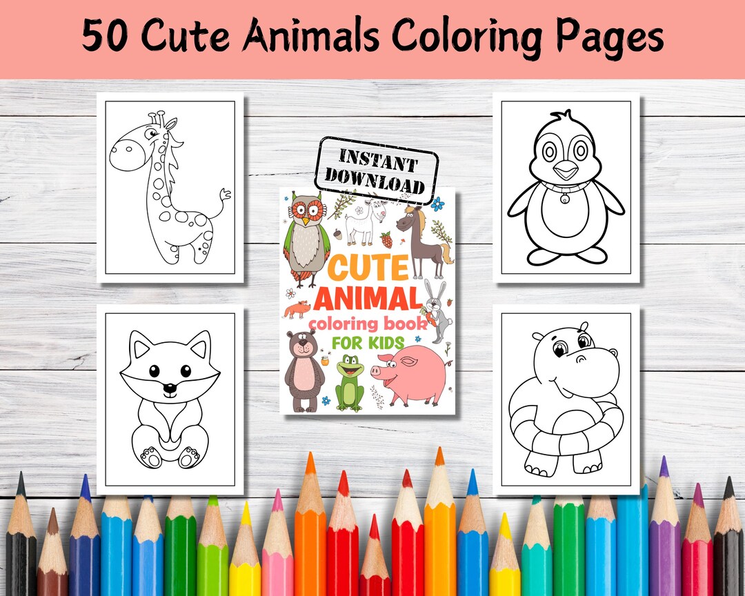 50 Cute Animals Coloring Pages for Kids, Printable Animal, Preschool ...